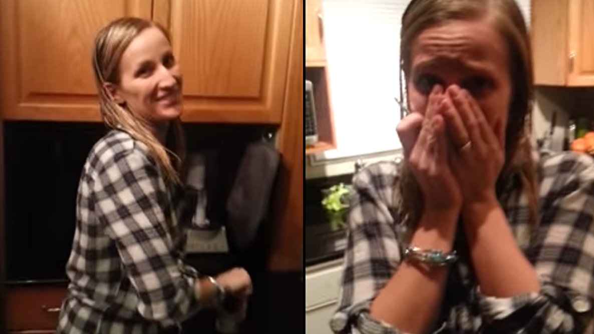 Guy surprises wife with anniversary gift, her reaction is beautiful